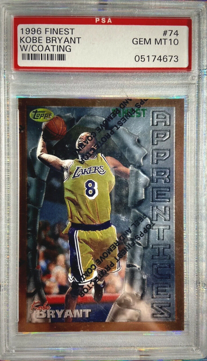 Kobe Bryant Rookie (PSA 10) GEM MINT 1996 w/ Coating Topps Finest ...