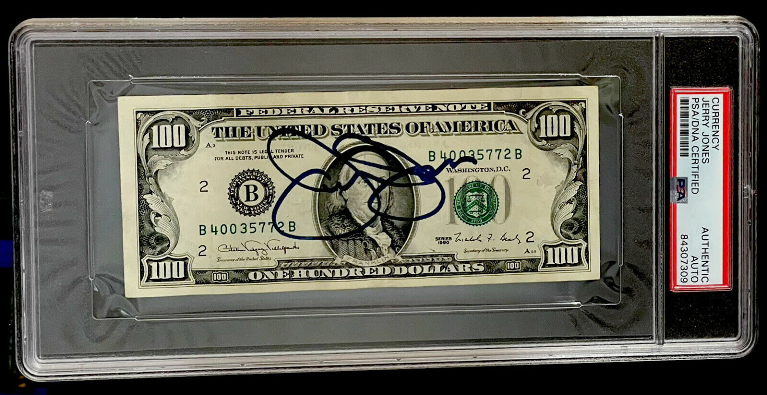 Jerry Jones Autograph Old $100 Dollar Bill (PSA) Encapsulated Dallas ...