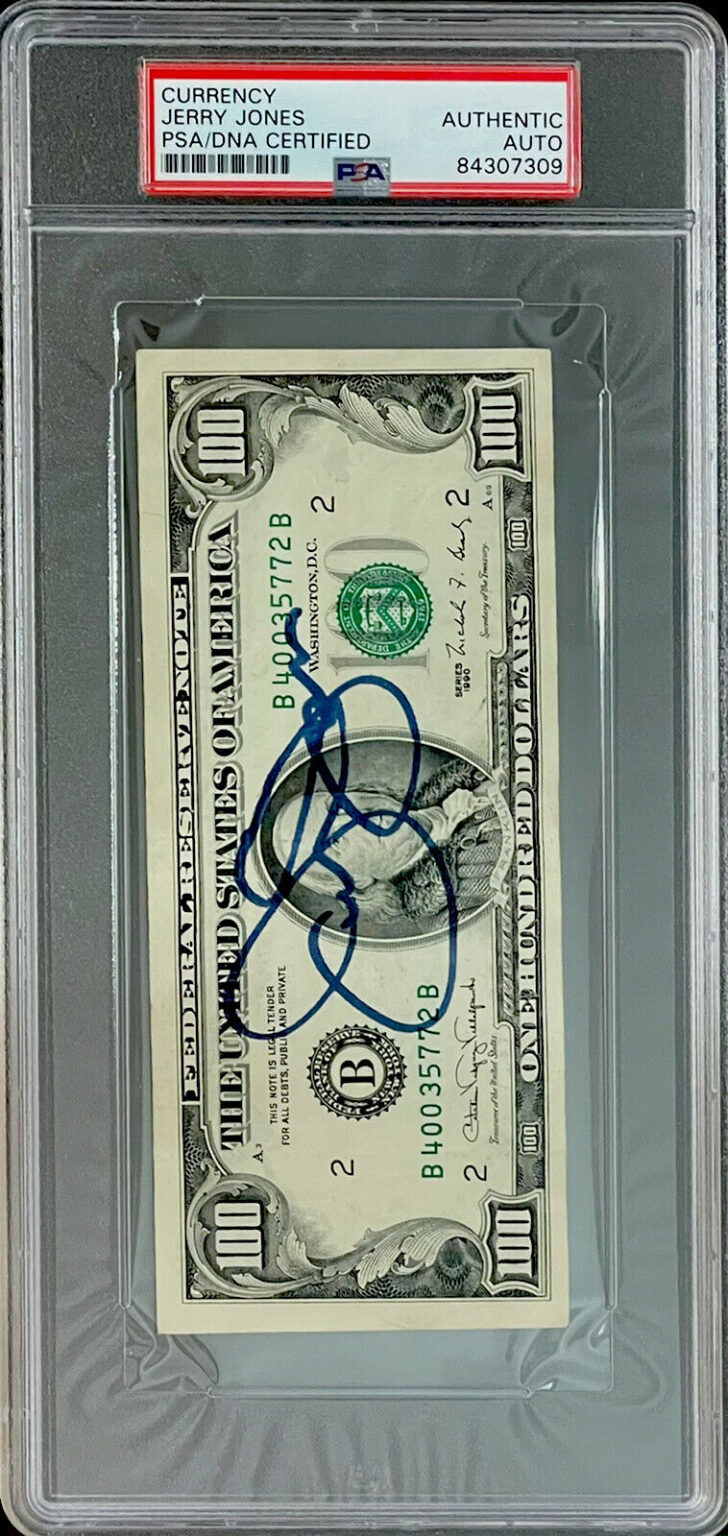 Jerry Jones Autograph Old $100 Dollar Bill (PSA) Encapsulated Dallas ...
