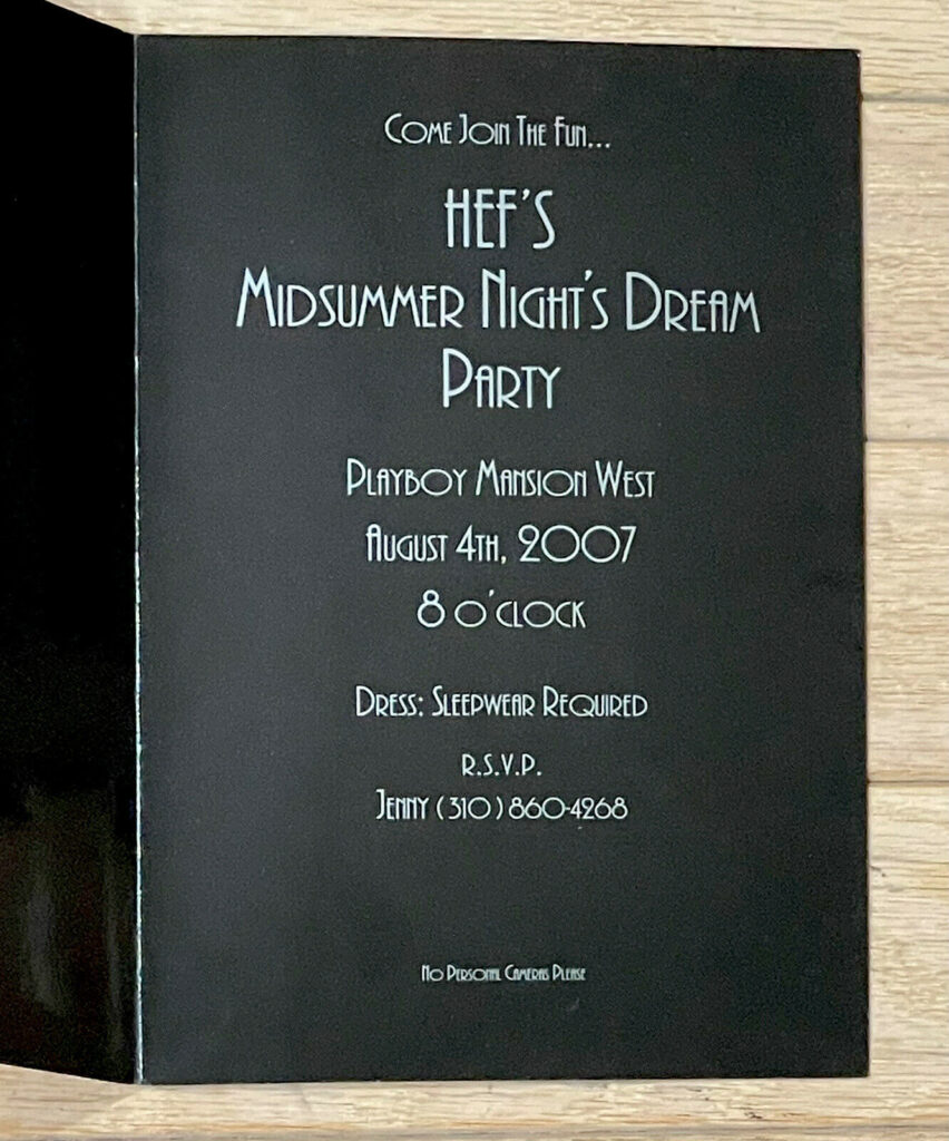 Playboy Mansion Invitation / Midsummer Night’s Dream Party 2007, Bettie ...