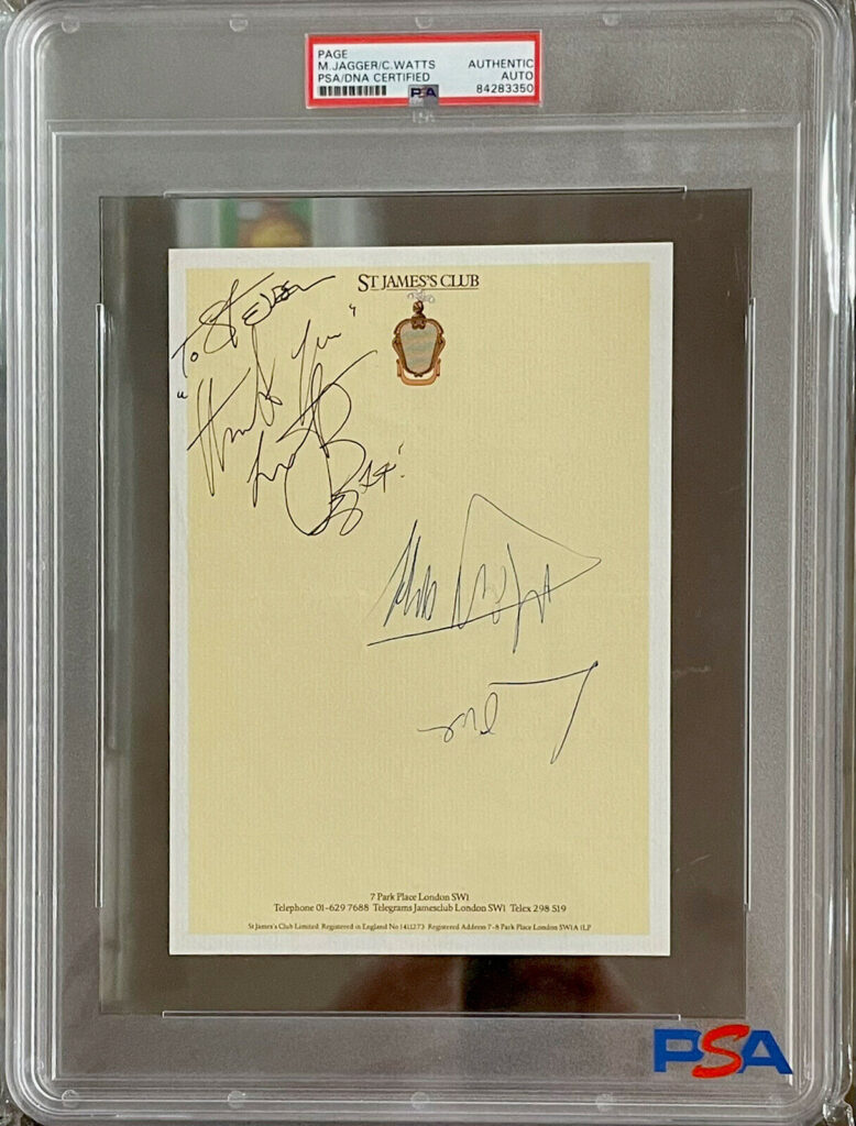 Mick Jagger Autograph w/ Charlie Watts (PSA) Rolling Stones St James ...