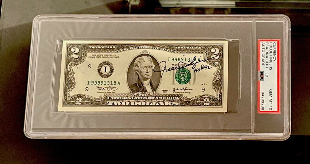 Rollie Fingers Signed 2 Dollar Bill (PSA 10) GEM-MINT Autograph HOF 92 ...