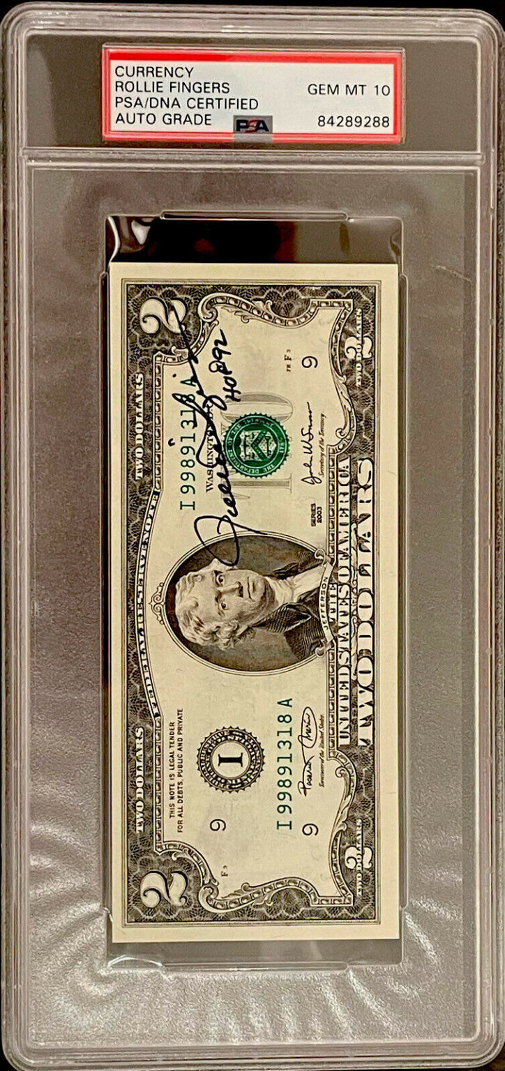 Rollie Fingers Signed 2 Dollar Bill (PSA 10) GEM-MINT Autograph HOF 92 ...