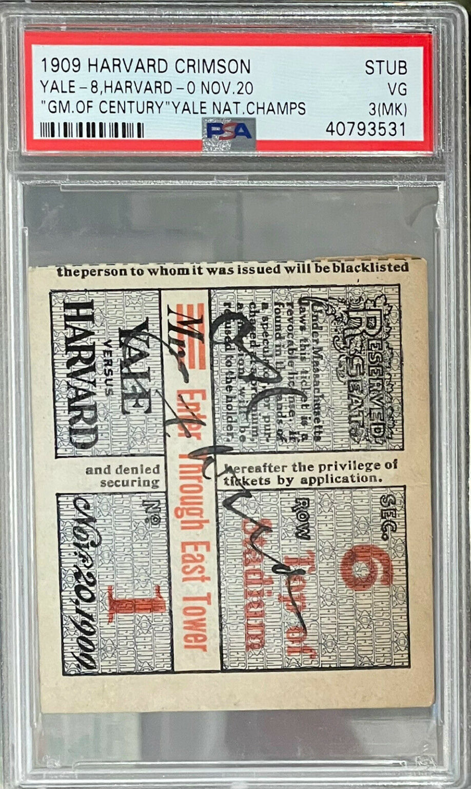 1909 Ticket (PSA) Harvard vs Yale / Game of the Century Yale National ...