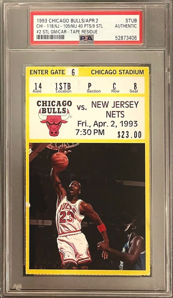 Michael Jordan Ticket (9 Steals in Game) PSA Encapsulated Only 2 in ...