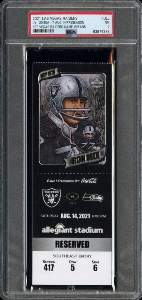 Las Vegas Raiders (PSA) 7 NM FULL-Ticket First Game w/Fans after Covid ...