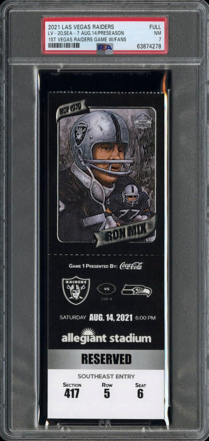 Las Vegas Raiders (PSA) 7 NM FULL-Ticket First Game w/Fans after Covid ...