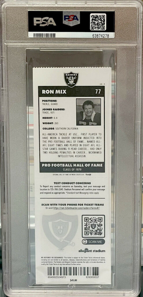 Las Vegas Raiders (PSA) 7 NM FULL-Ticket First Game w/Fans after Covid ...