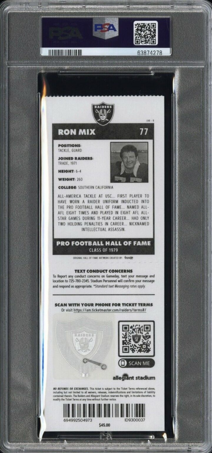 Las Vegas Raiders (PSA) 7 NM FULL-Ticket First Game w/Fans after Covid ...