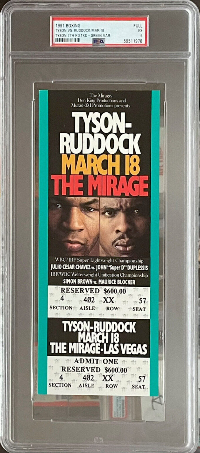 Mike Tyson vs Ruddock (PSA) 5 Excellent FULL-Ticket 7th Round KO 1991 ...