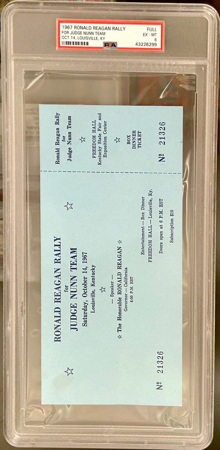 Ronald Raegan Rally (PSA) 6 EX-MINT FULL-Ticket 1967 – Beverly Hills ...