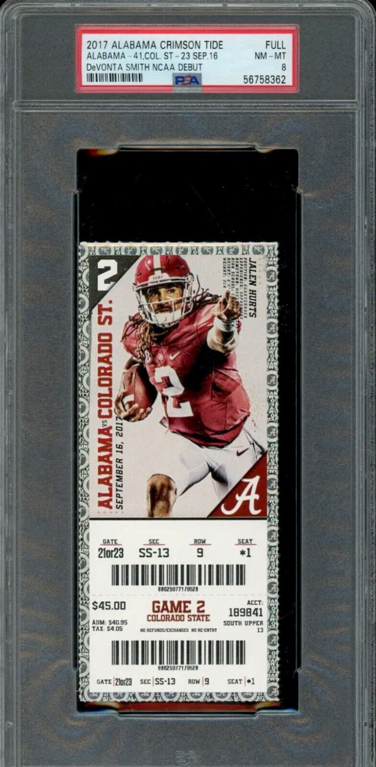 DeVonta Smith NCAA Debut “Jalen Hurts Pictured” (PSA) 8 FULL Ticket ...