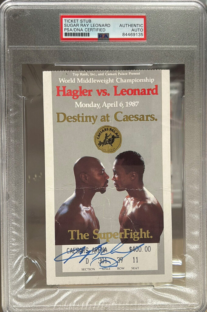 Marvelous Marvin Hagler vs Sugar Ray Leonard signed (PSA) The Super Fight 1987 – Beverly Hills ...