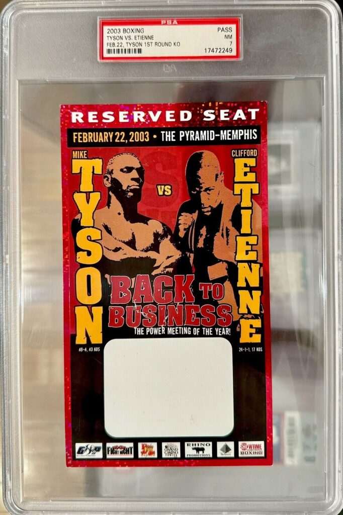 Mike Tyson First Round Knockout (PSA) 7 MINT vs Etienne Ticket VIP Pass ...