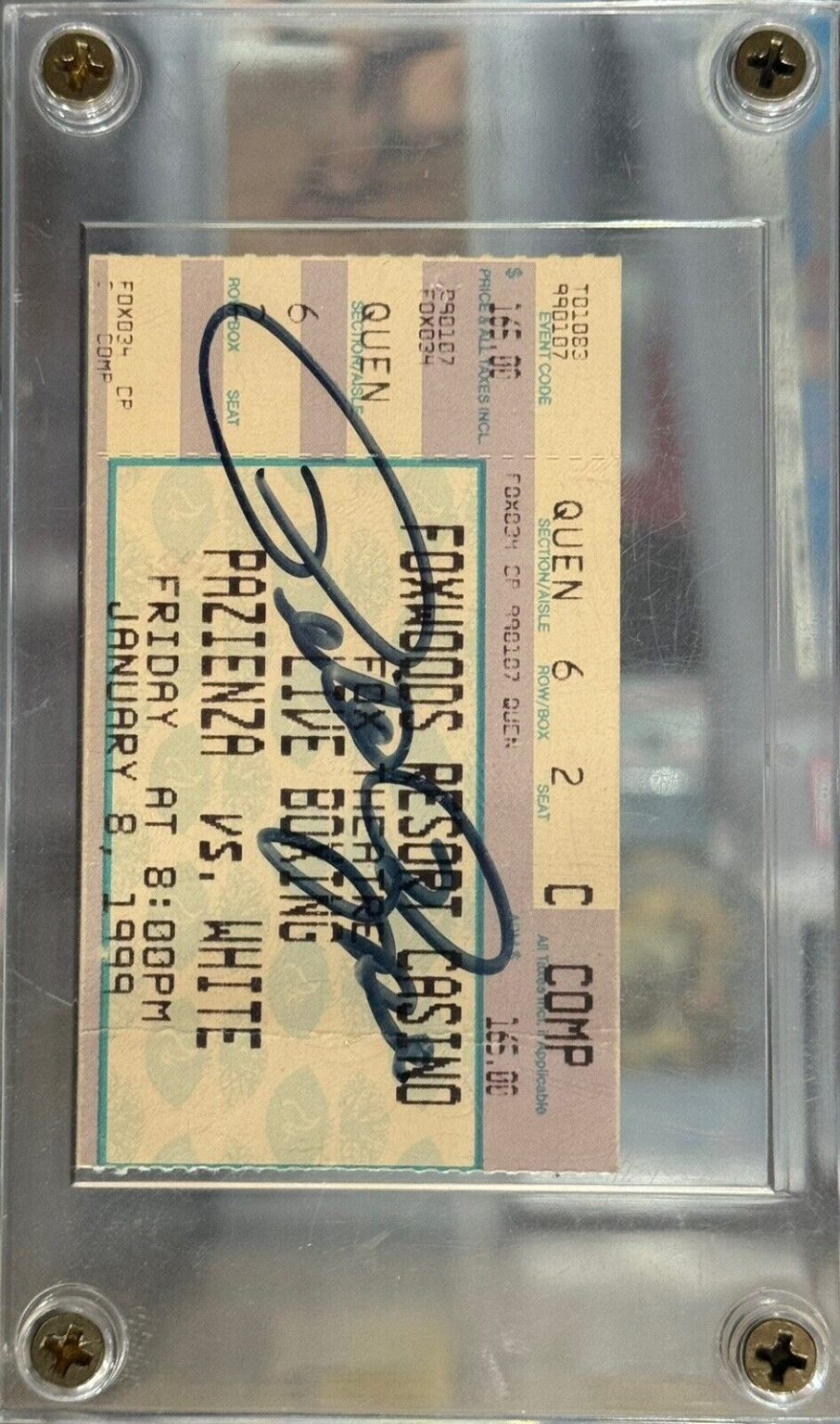 Vinny Pazienza vs White VIP Fight Ticket (JSA) Signed by Pete Rose ...