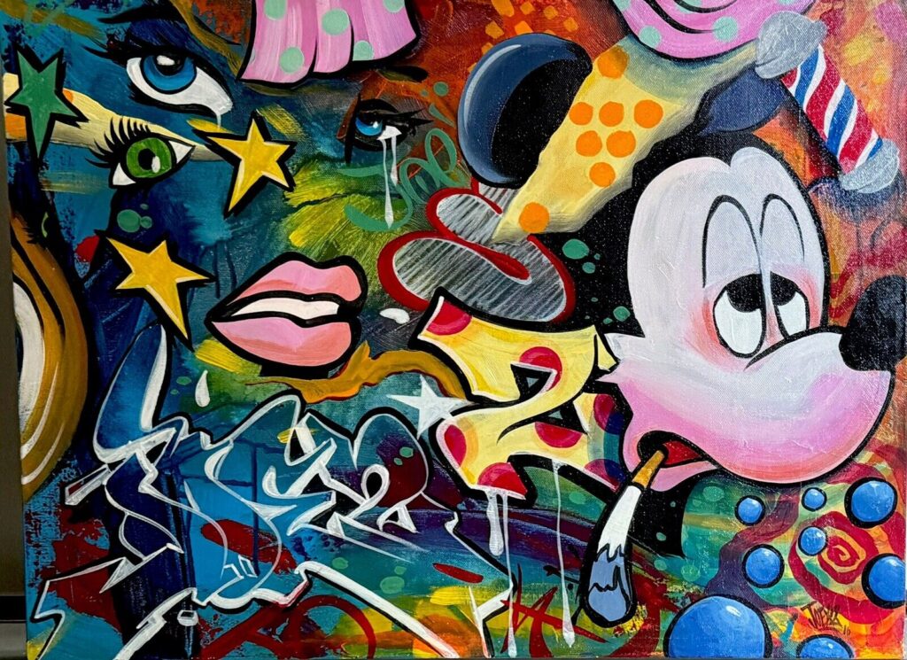 Original Street Art “Mickey Mouse on LSD” by JOE X2 / Signed on Canvas ...