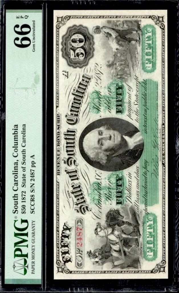 1872 Rare Civil War Era Currency $50 (PMG 66 GEM) Revenue Bond Scrip ...